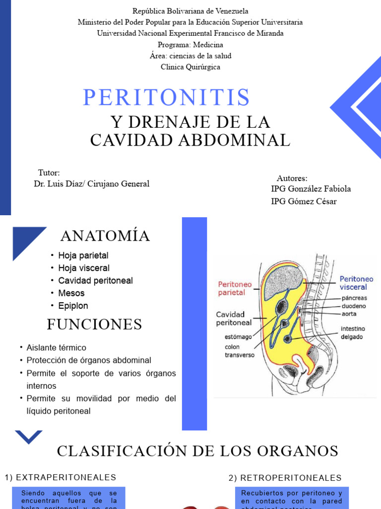 Peritonitis y Drenaje Abdominal | PDF | Peritoneo | Especialidades Medicas