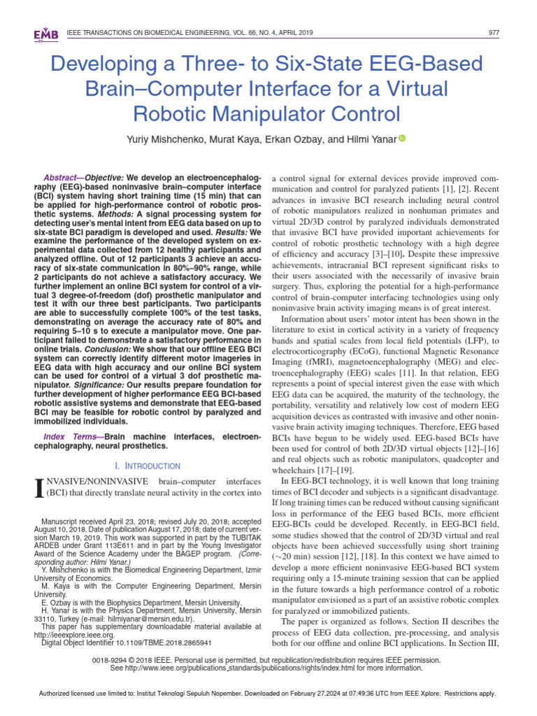 Developing A Three To Six State Eeg Based Brain Computer Interface For A Virtual Robotic