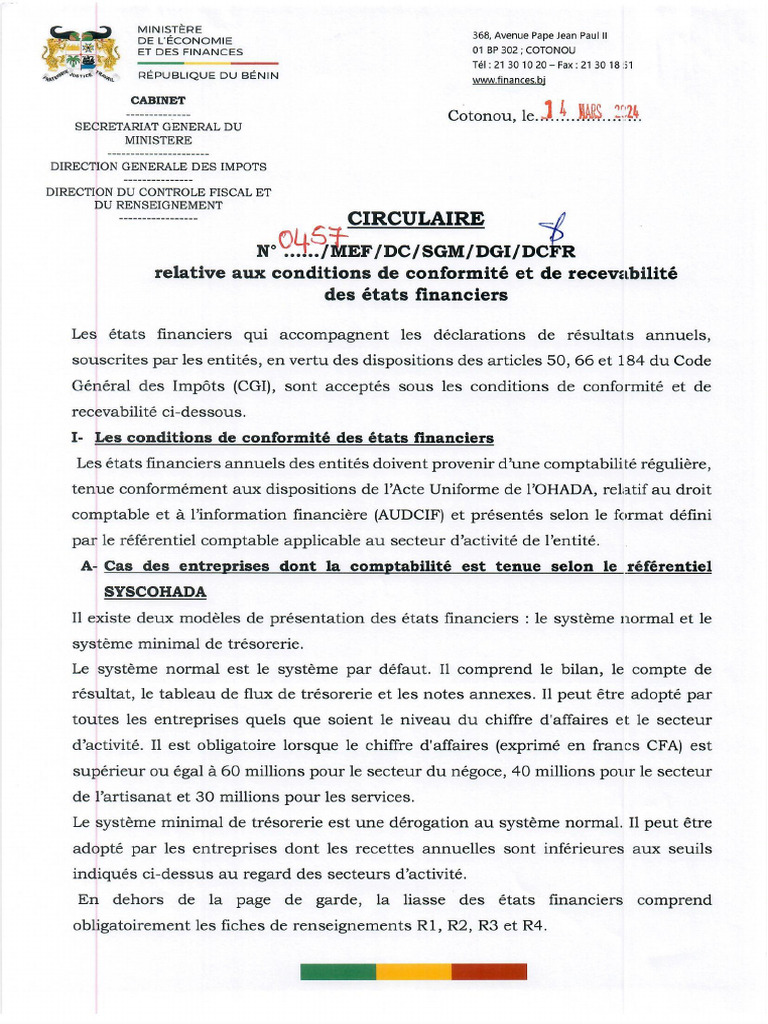 Circulaire 2024 Relative Aux Conditions de Conformite Et de ...