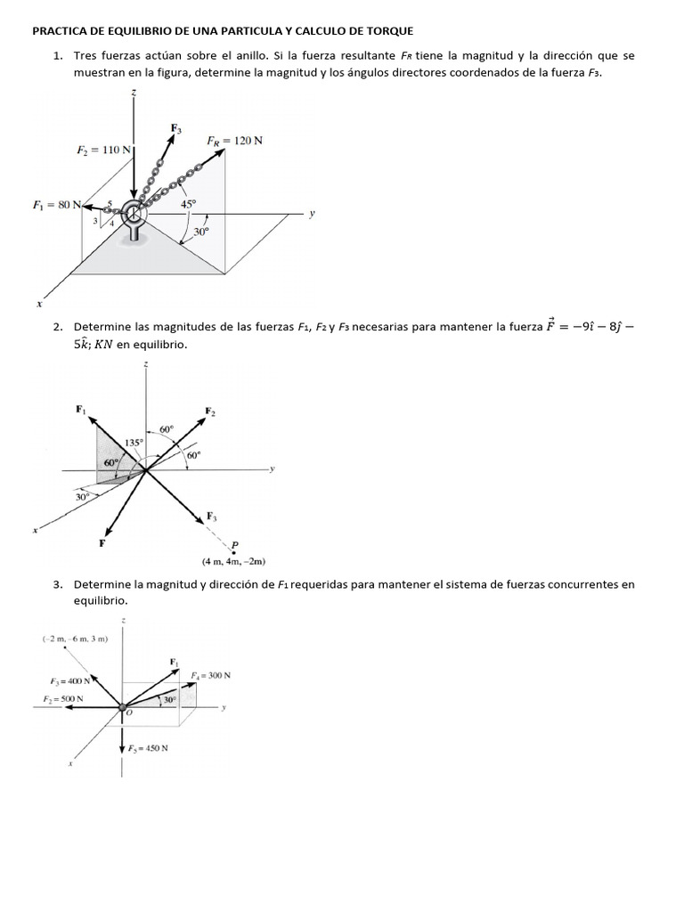 Ejercicios Equilibrio de Una Particula y Calculo de Torque | PDF | Mecanica clasica | Mecánica