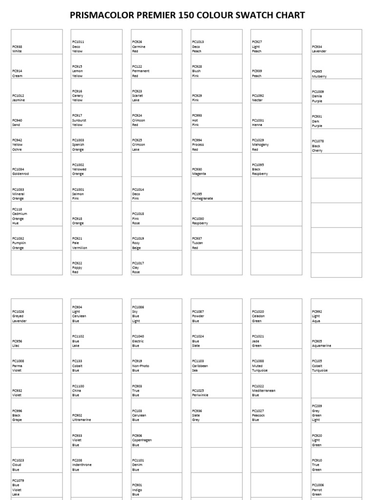 Prismacolor Premier 150 Colour Swatch Chart - FINAL LJ | PDF | Blue | Grey