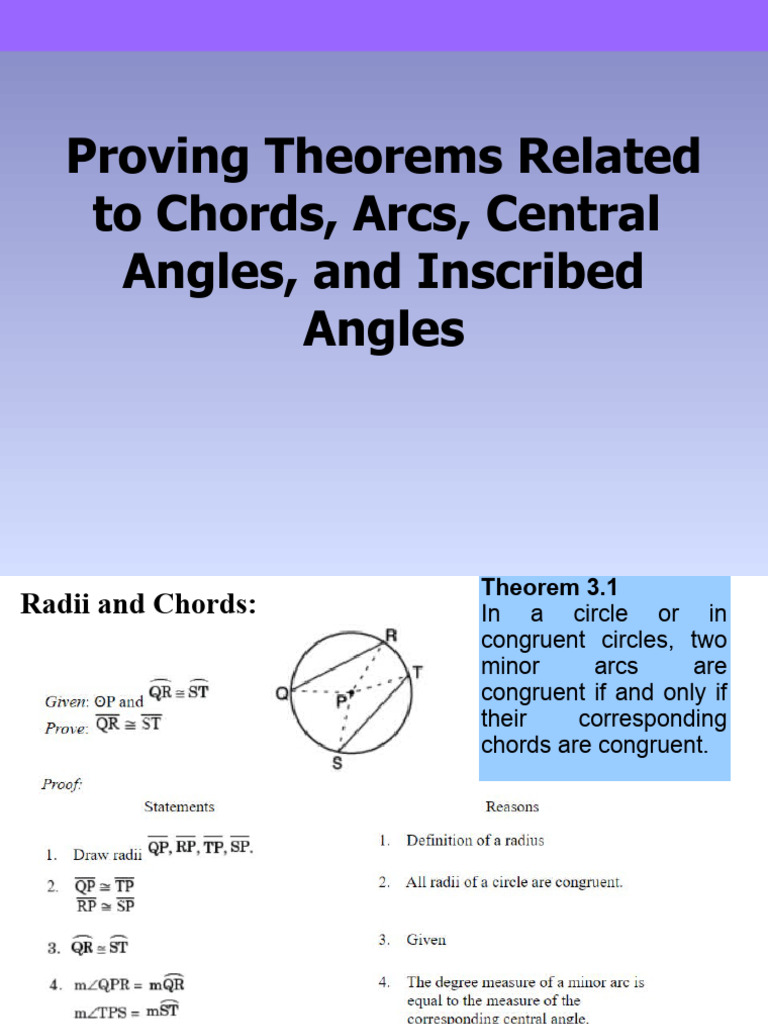Chords, Arcs, and Angles Theorems | PDF | Circle | Angle