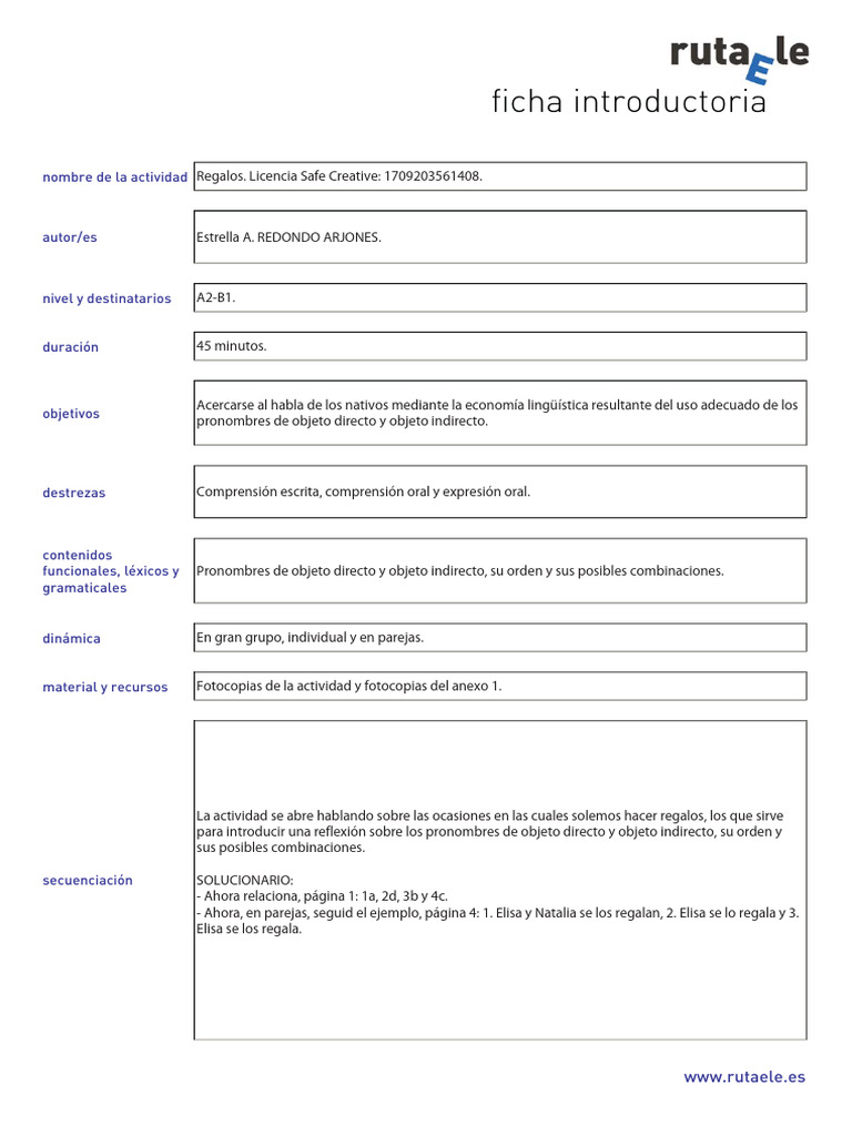 R18 COMECOCOS Od-Oi Regalos ER A2-B1 | PDF | Sintaxis | Gramática