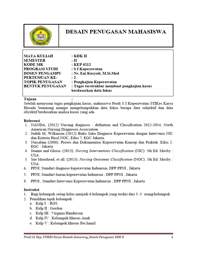 Desain Tugas Pengkajian Keperawatan | PDF | Karier & Perkembangan