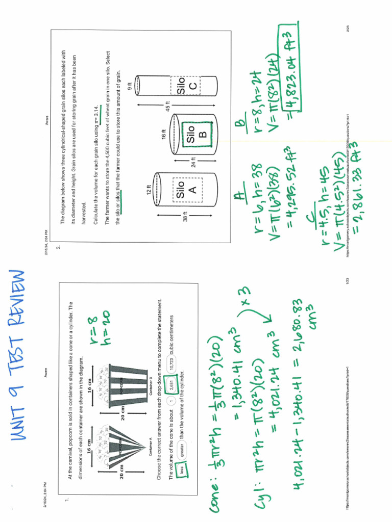 Unit 9 Test Review KEY-1 | PDF | Volume | Scatter Plot