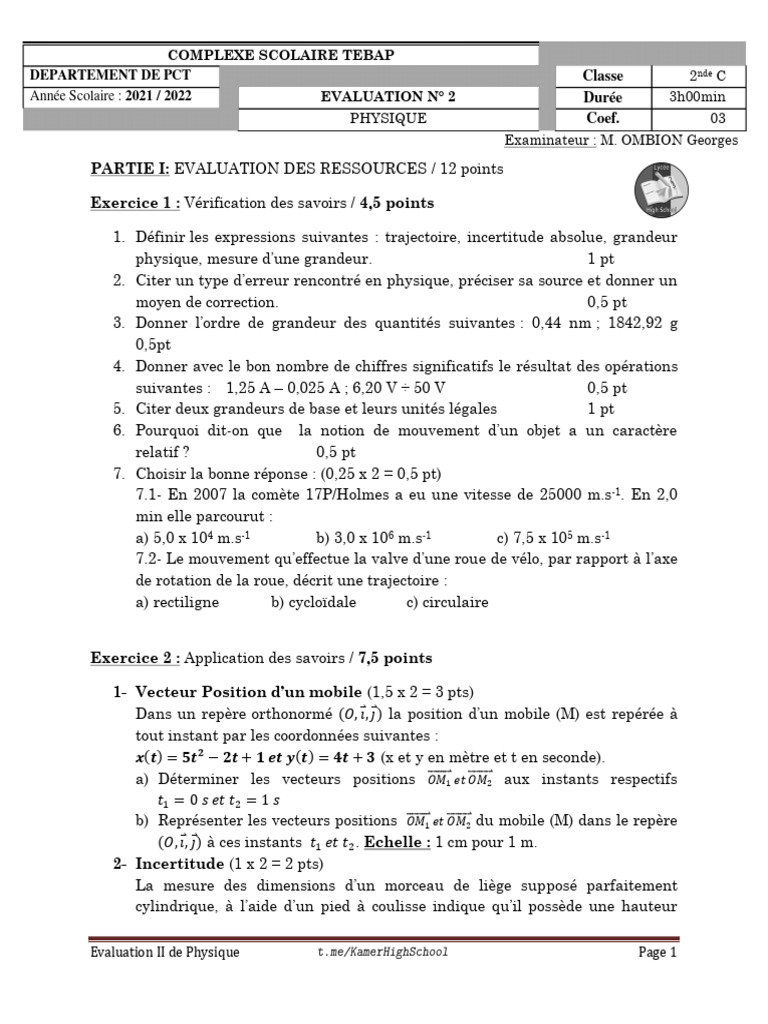 Physique - 2nde C | PDF
