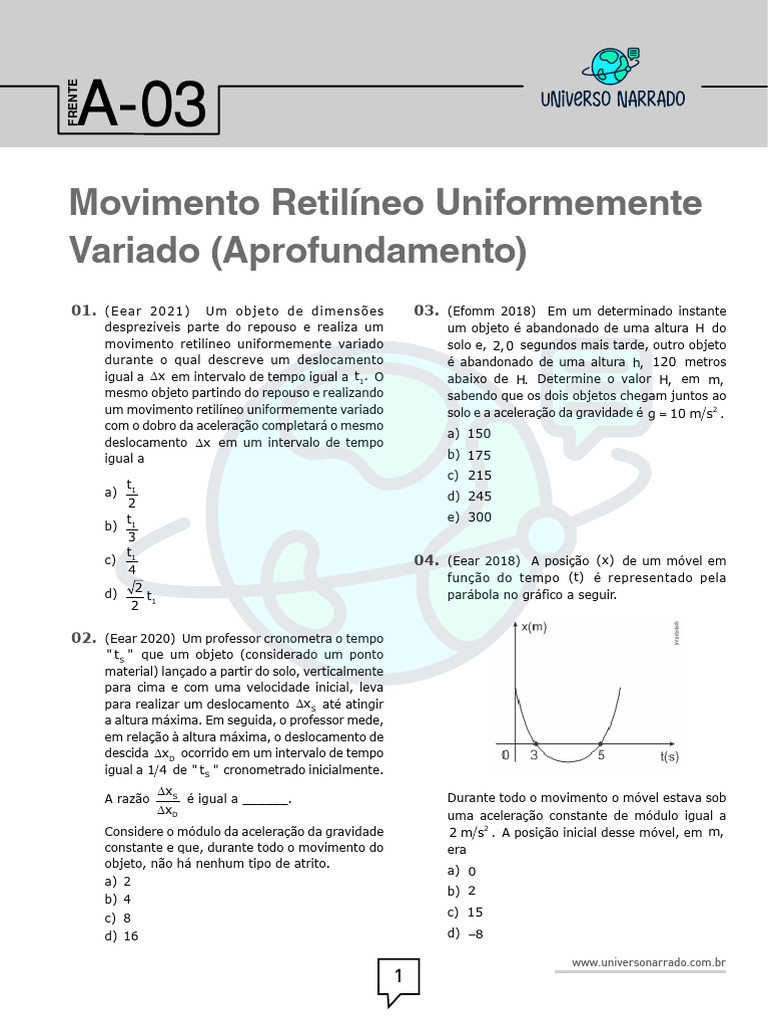 A03 - Exercícios (Militares) | PDF | Velocidade | Tempo