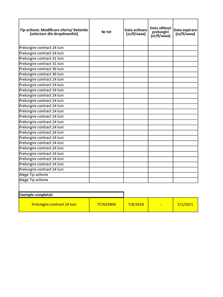 Tabel Servicii Mobile Completare Manuala Adaugat 31 Si 36 Luni | PDF