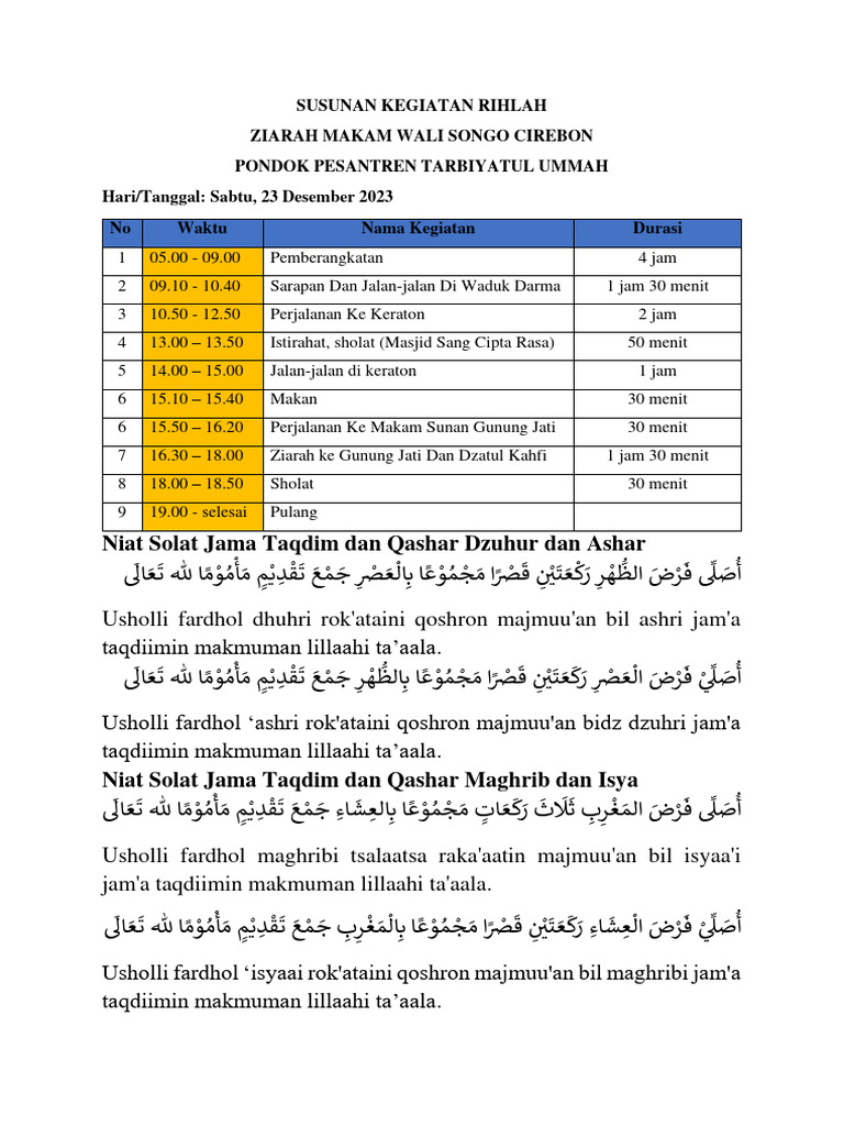 Susunan Kegiatan Rihlah Jam 5 | PDF