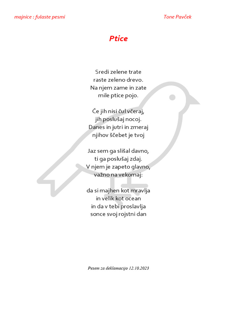 PTICE Majnice Fulaste Pesmi | PDF