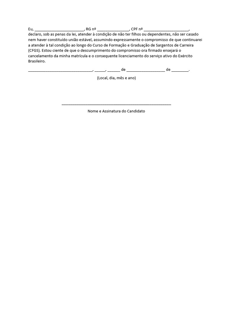 Declaração de Não Ter Filhos Ou Dependentes, Não Ser Casado Nem Haver ... Declaração de Não Ter Filhos Ou Dependentes, Não Ser Casado Nem Haver ...