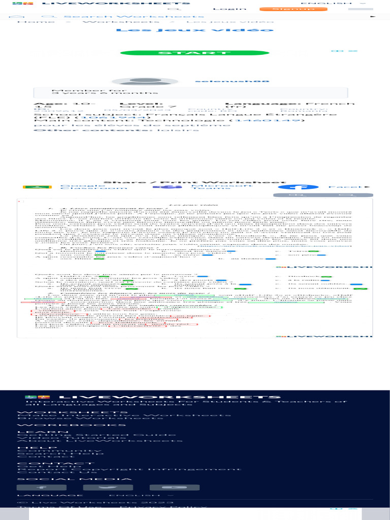 Les Jeux Vidéo Interactive Worksheet Live Worksheets | PDF | Human ...