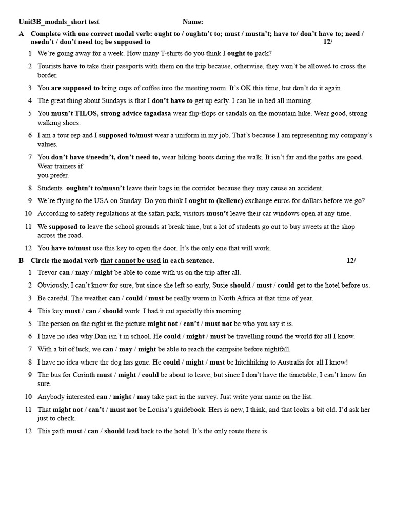 3A - Modals - Short Test - 9c Másolata | PDF
