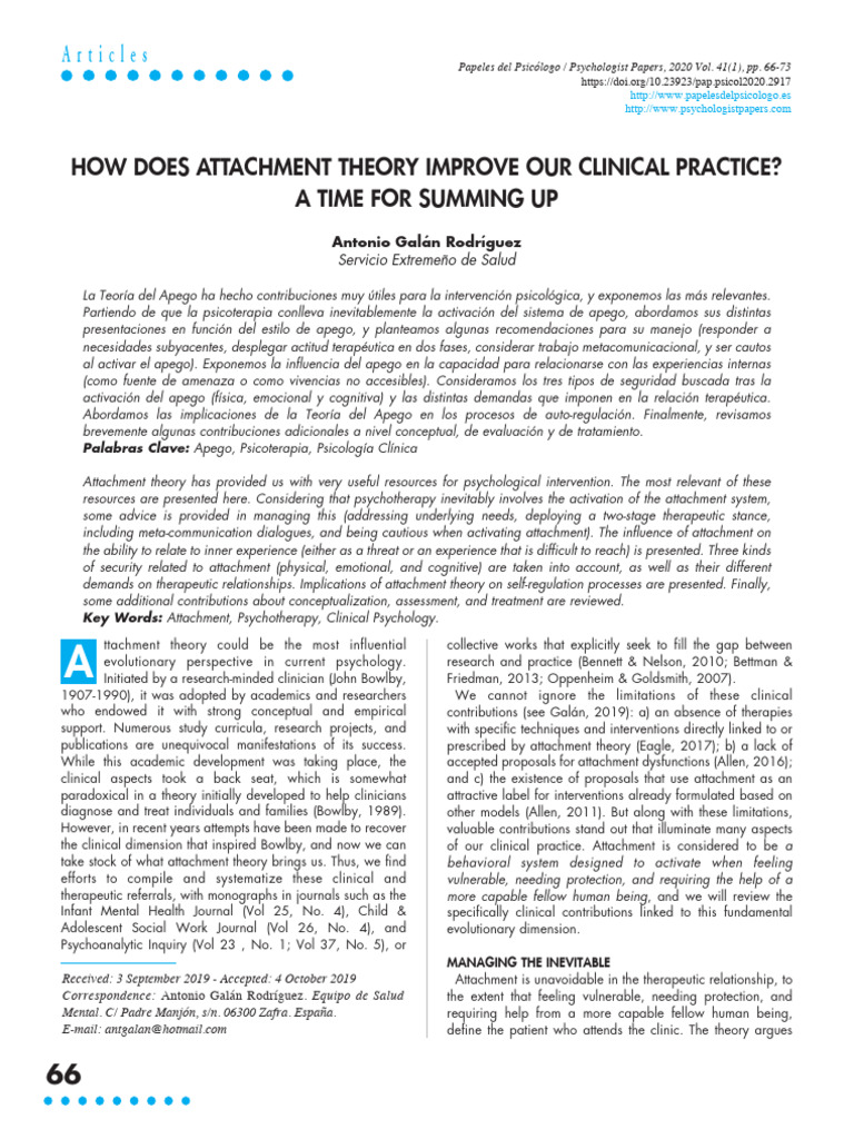 Attachment Theory in Therapy | PDF | Self-Improvement