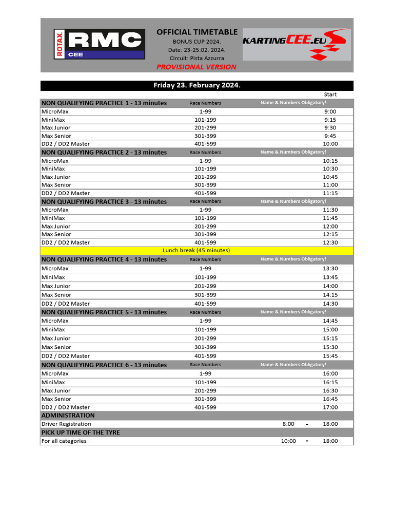 Timetable BONUS CUP 2024 Jesolo-1 | PDF | National Grands Prix | Open ...