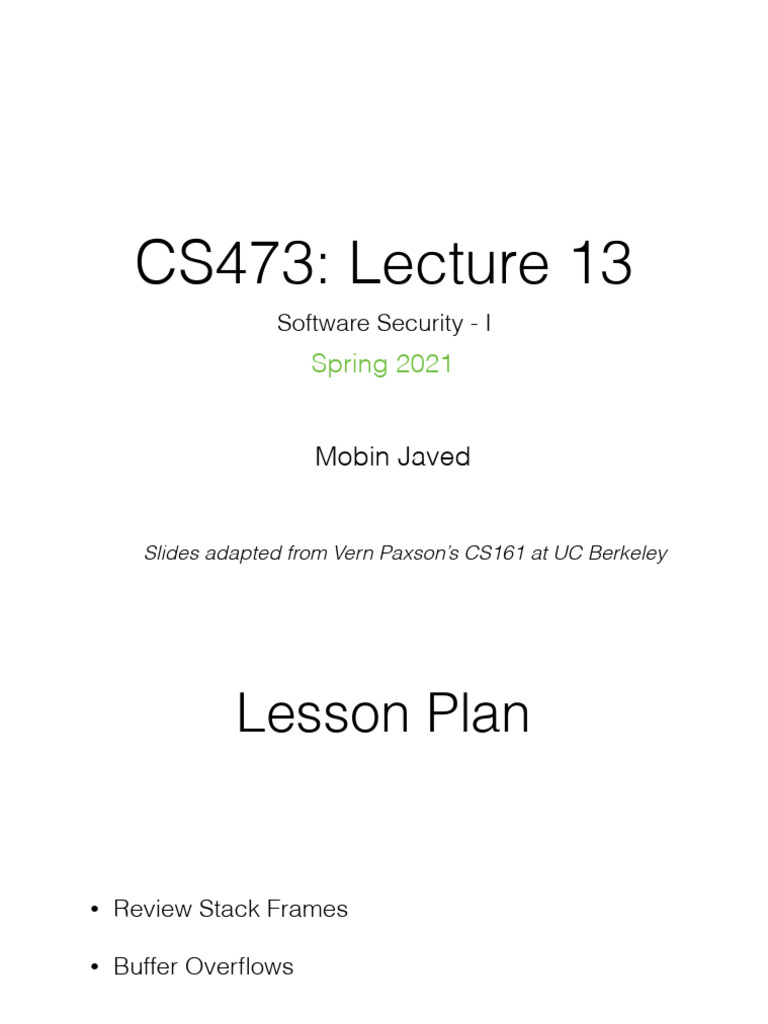 Lec12 SoftwareSecurity | PDF | Pointer (Computer Programming) | Computer Programming