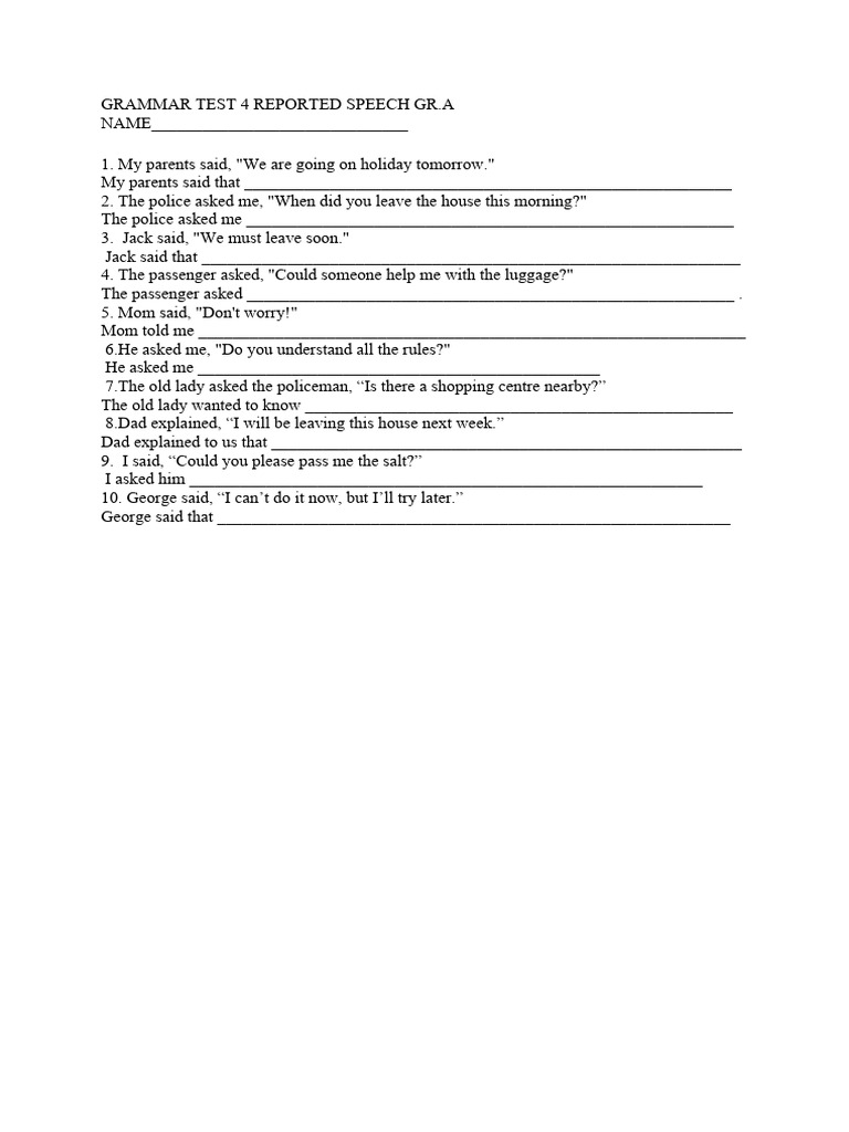 3d GRAMMAR TEST 4 REPORTED SPEECH GR | PDF