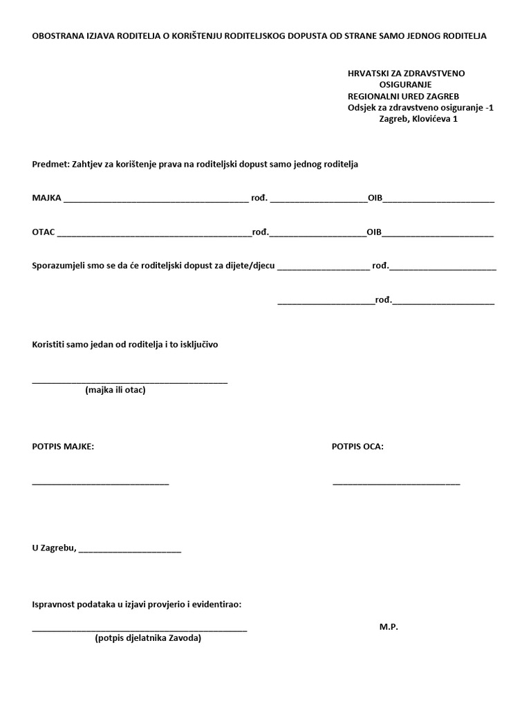 Obostrana Izjava 1 Pdf