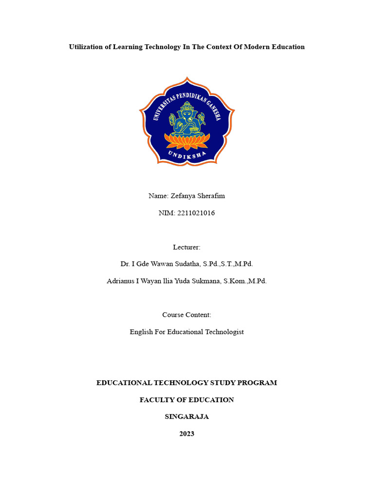 Zefanya Sherafim - English For Educational Technologist - Paper Utilization of Learning ...