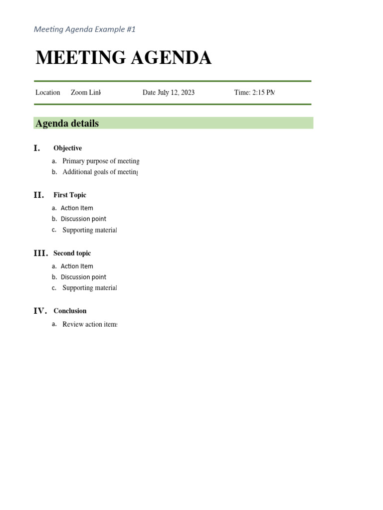 MEETING AGENDA Example | PDF
