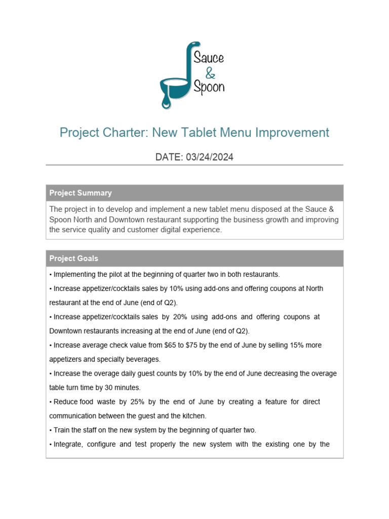 Activity Template - Project Charter | PDF | Menu | Restaurants