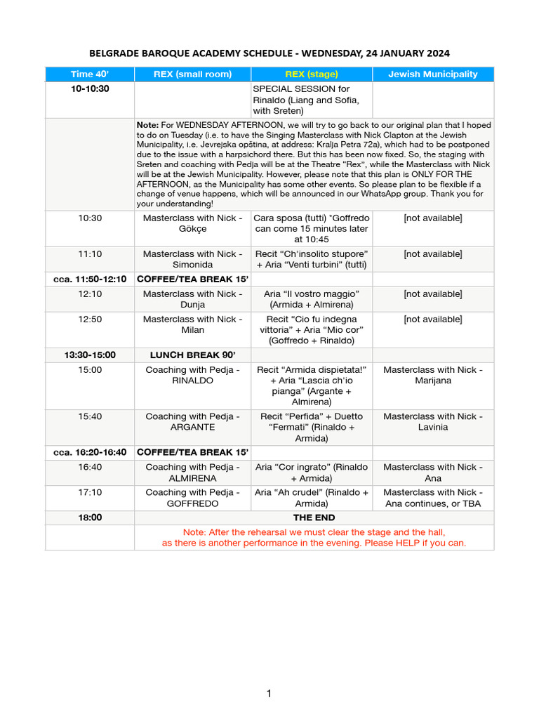 Belgrade Baroque Academy Schedule 2024 | PDF | Opera | Performing Arts