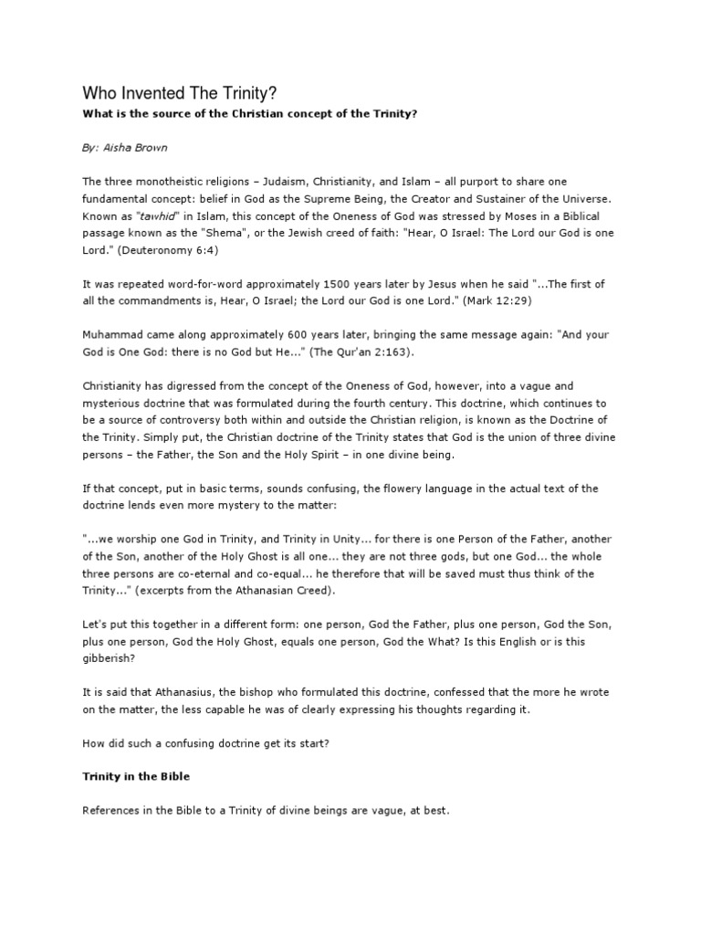 Who Invented The Trinity? by Aisha Brown | PDF | Trinity | Monotheism