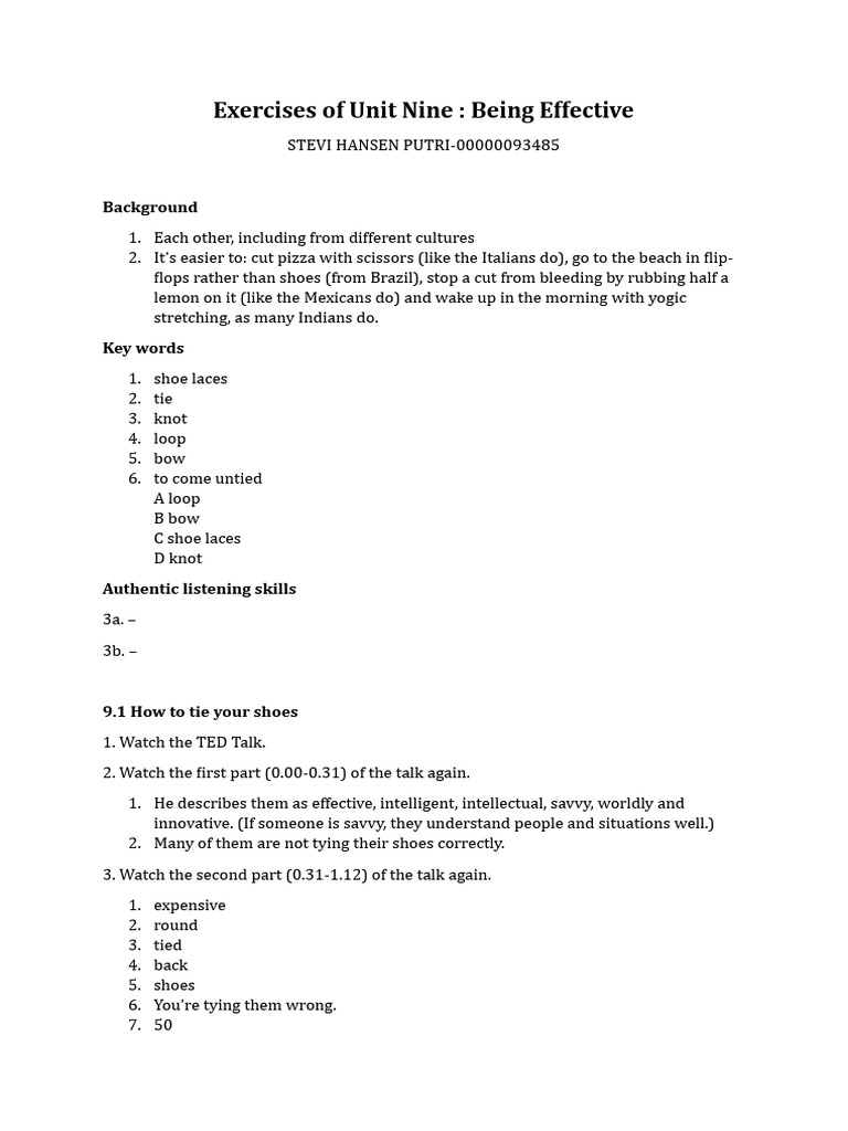 Exercises Of Unit Nine Pdf Educational Technology Cognition