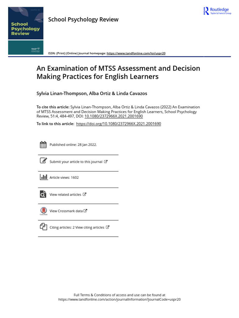 An Examination of MTSS Assessment and Decision Making Practices For English Learners | PDF ...