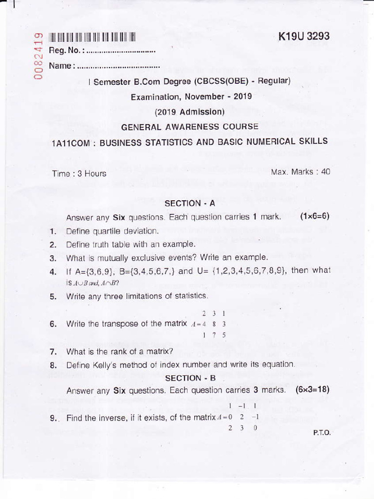 Bcom Comp I Nov2019 Business Statistics and Basic Numerical Skills | PDF