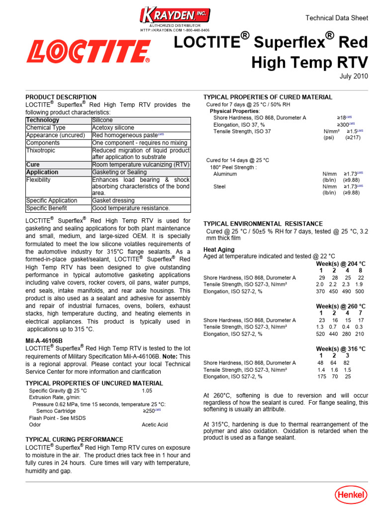 Henk Loctite Superflex Red Tds | Download Free PDF | Silicone | Materials