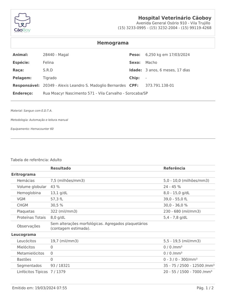 Hemograma - Magal | Download grátis PDF | Anatomia animal | Vertebrados