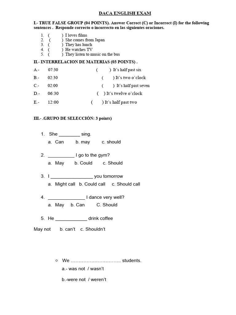 ENGLISH DACA EXAM Protectores | PDF