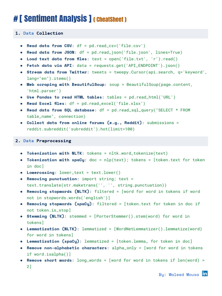 Sentiment Analysis CheatSheet | PDF