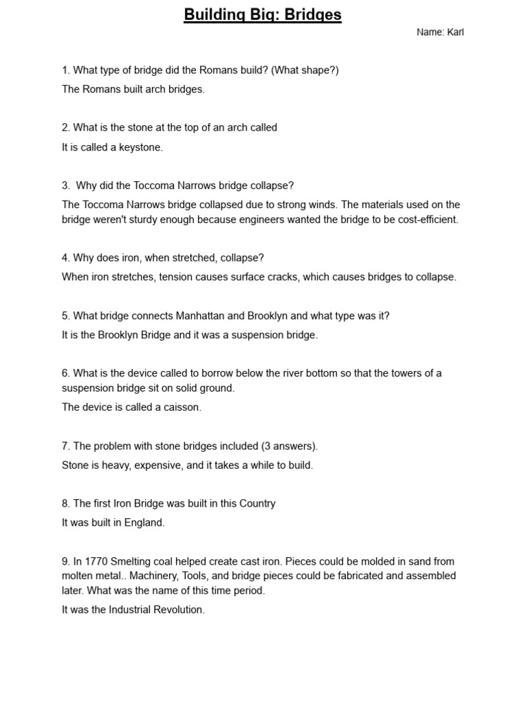 Building Big Bridges Worksheet | PDF