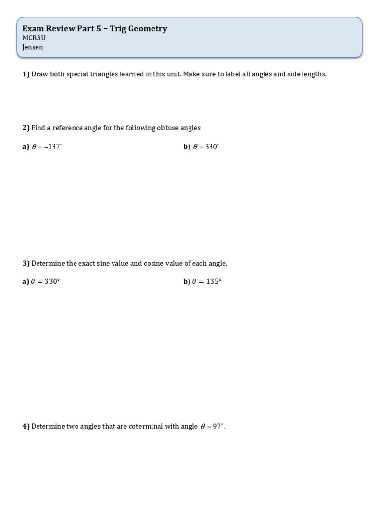 Exam Review Part 5 Trig Geometry | PDF | Trigonometric Functions ...