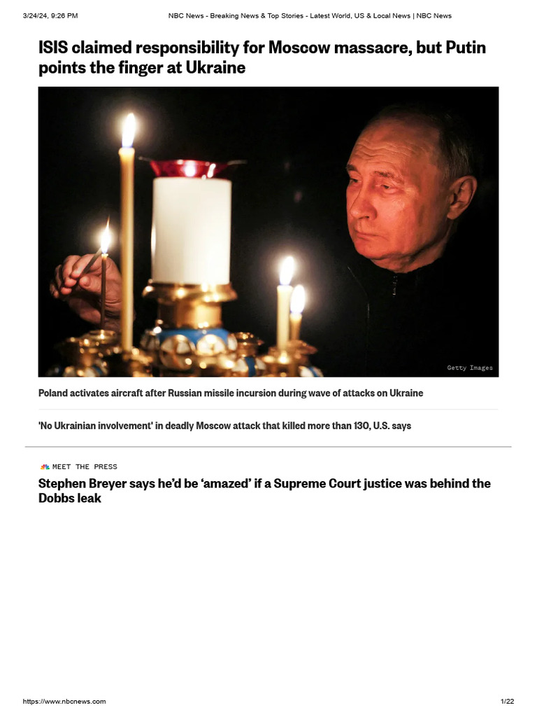 ISIS Claimed Responsibility For Moscow Massacre, But Putin Points The ...