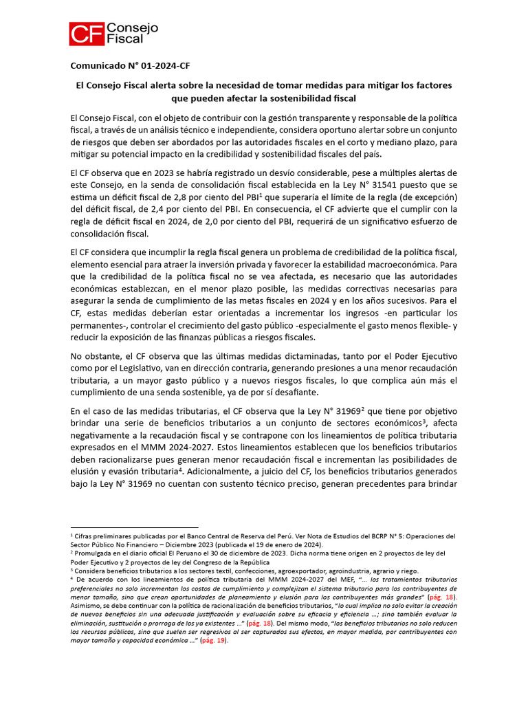 Comunicado 012024 RiesgosFiscales v4 1 | PDF