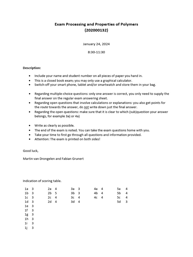 Exam PPP 2023-2024 - v2 | PDF | Polymers | Deformation (Engineering)