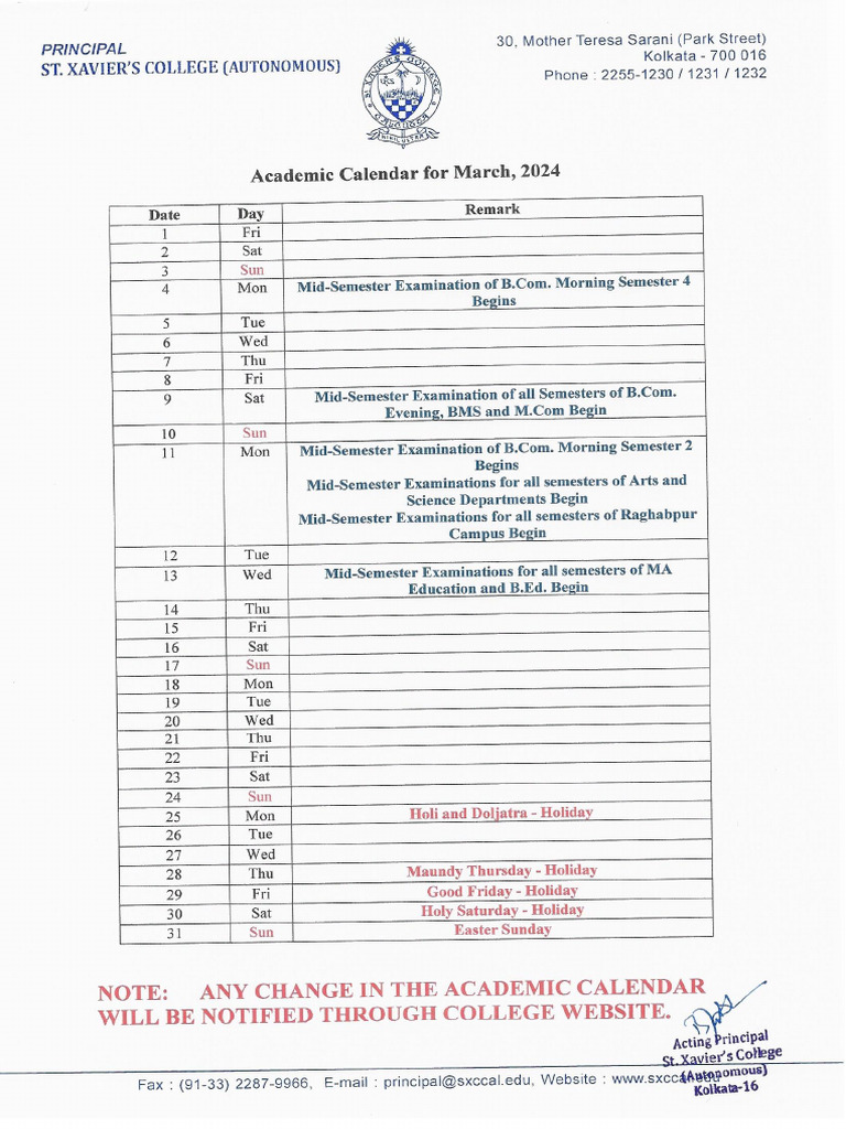 Academic Calendar Feb To July, 2024-2 | PDF