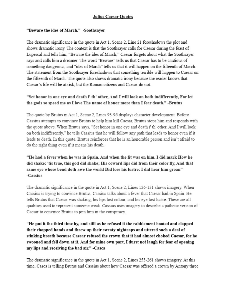 Julius Caesar: Key Quotes Analysis | PDF | History