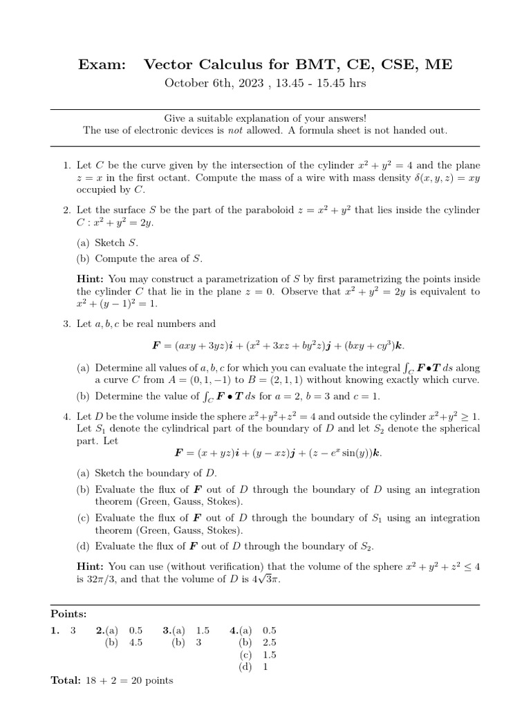 Vector Calculus Exam: Key Problems | PDF | Teaching Methods & Materials ...