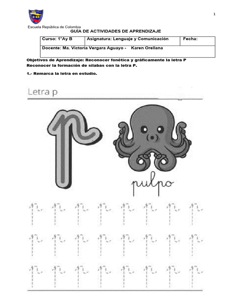 Actividades de Aprendizaje: Letra P | PDF | Artes del Lenguaje y ...