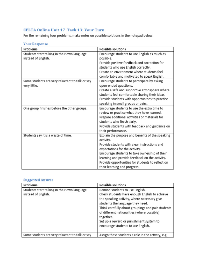 CELTA Online Unit 17 Task 13 - Your Turn | PDF | Learning | Social Psychology