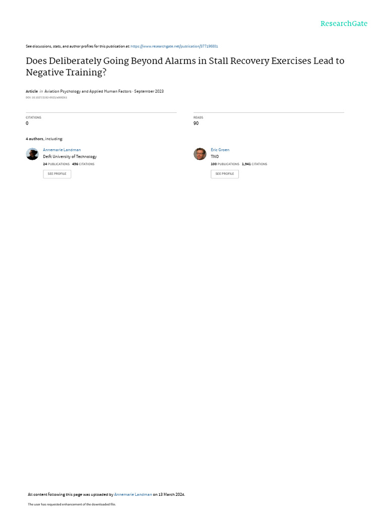 Does Deliberately Going Beyond Alarms in Stall Recovery Exercises Lead ...