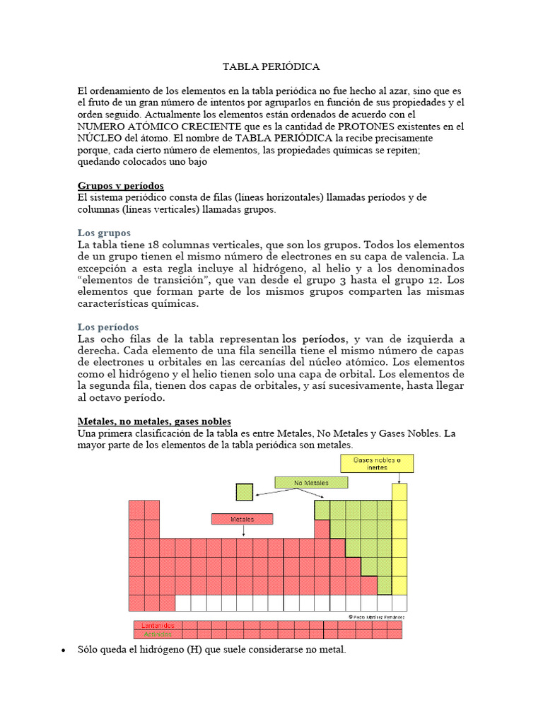 Estructura y Propiedades de la Tabla Periódica | PDF | Tabla periódica ...