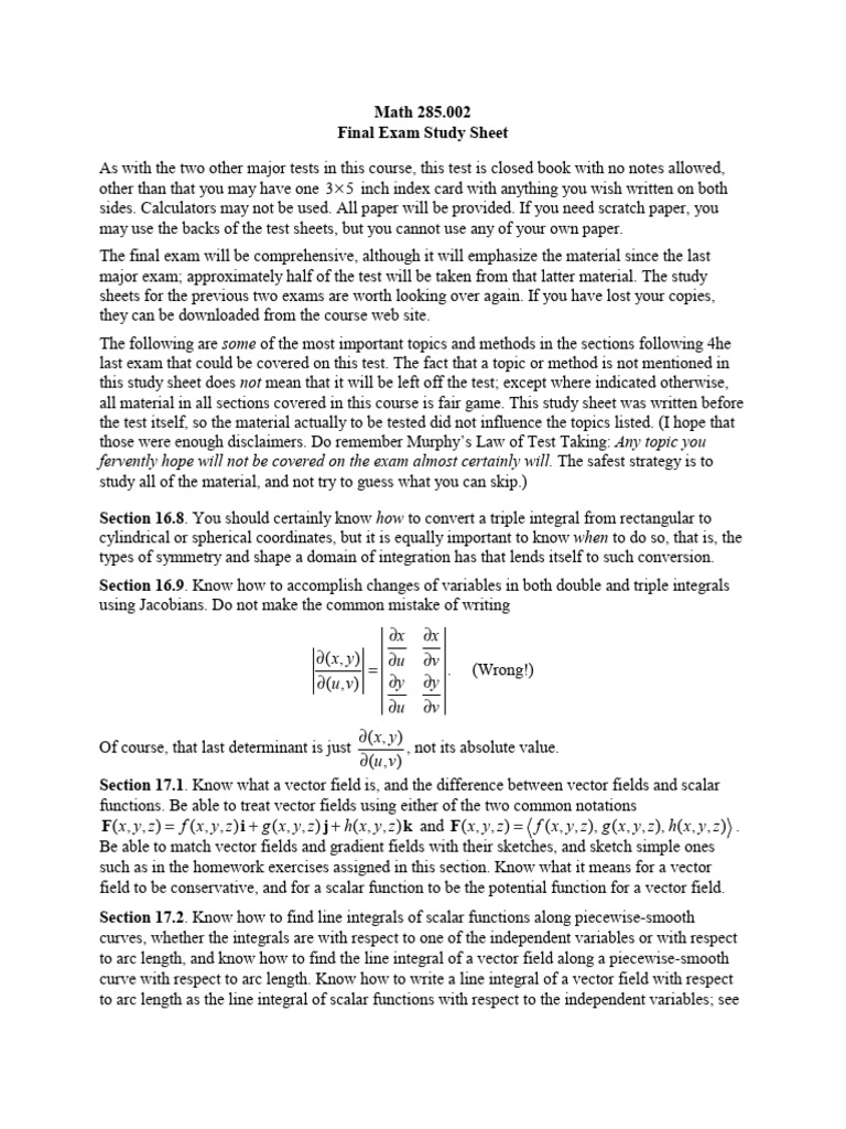 Final Study Pdf Integral Function Mathematics