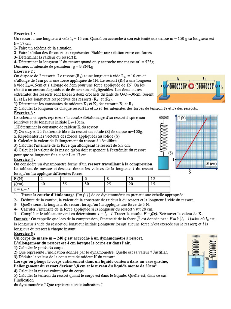 Problèmes de Physique sur Ressorts et Équilibre | PDF | Obliger | Poids
