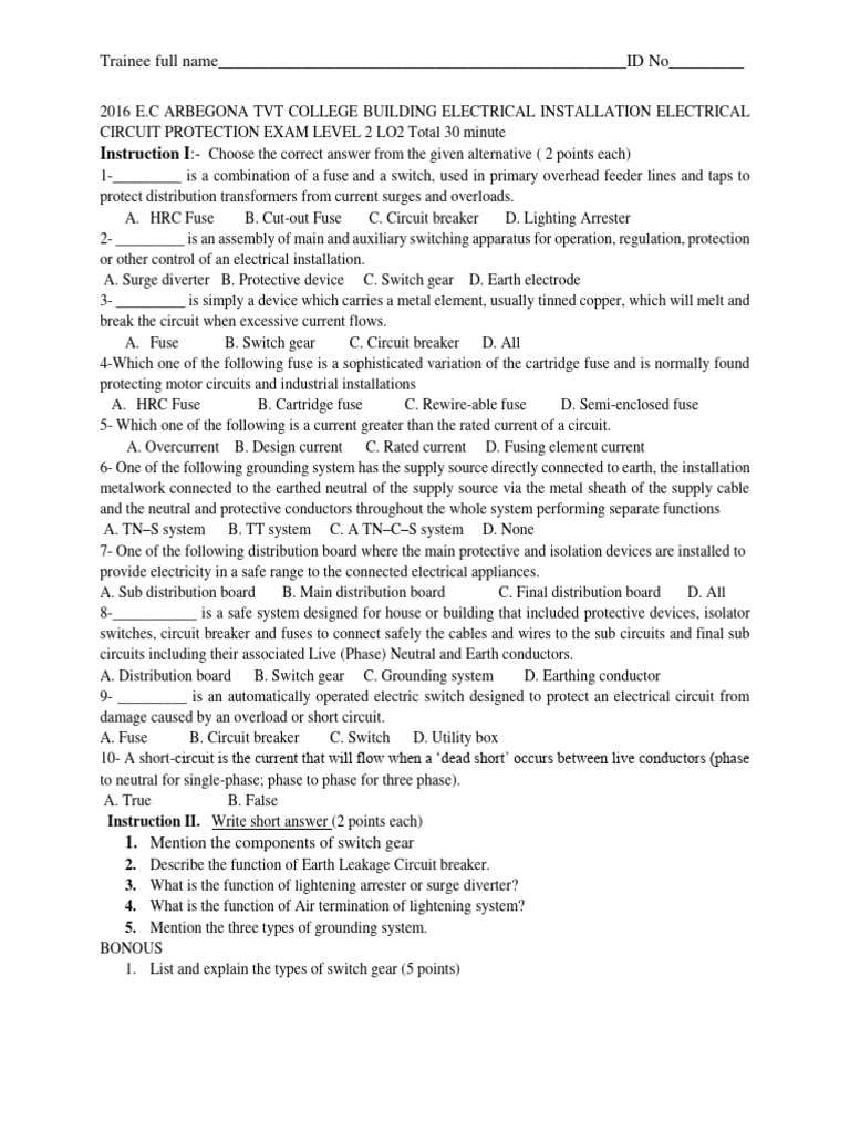 Electrical Circuit Protection Exam Guide | PDF | Fuse (Electrical ...