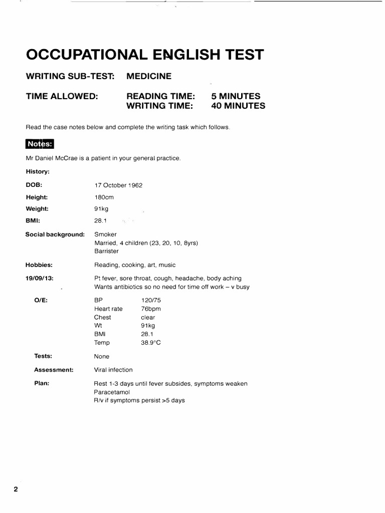 OET Writing Task: Referral for Mr. McCrae | PDF